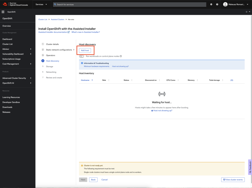 Red Hat OpenShift Single Node – Assisted Installer - vMattroman