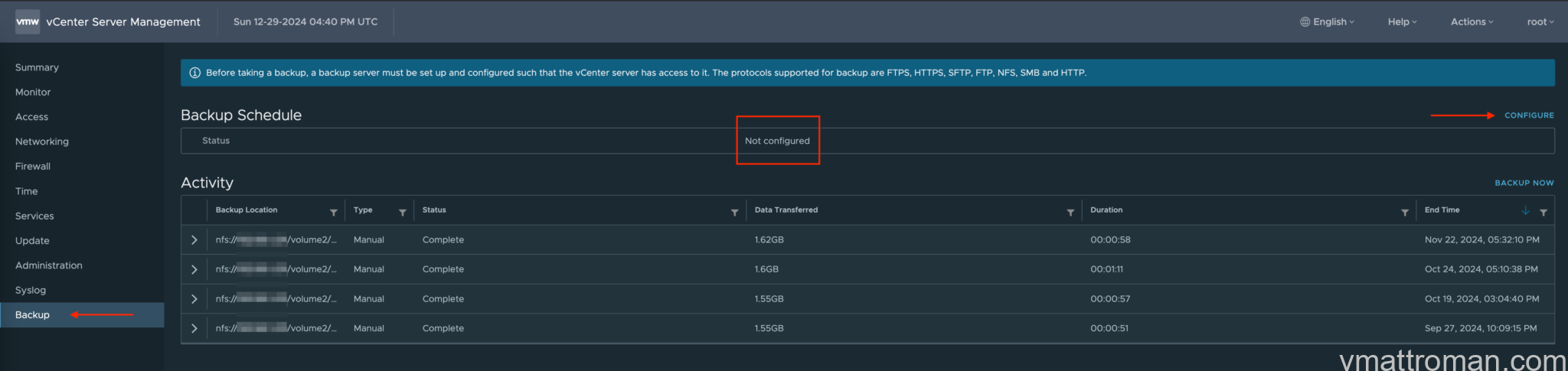Configuring VMware VCSA backup using NFS - vMattroman